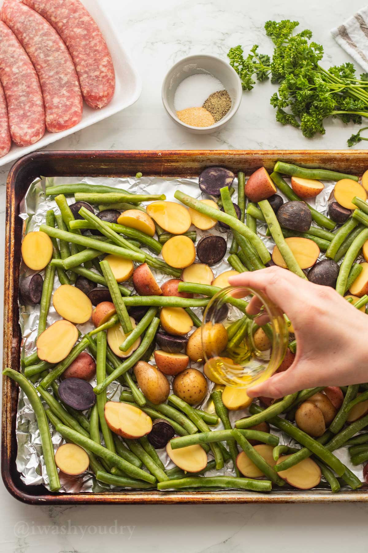 Bacon Wrapped Bratwurst Sheet Pan Dinner - I Wash You Dry